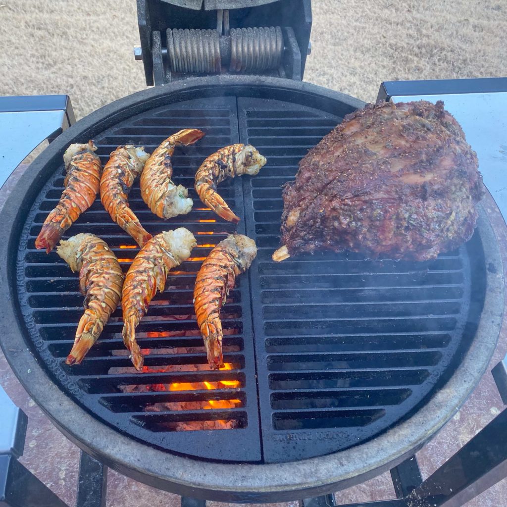 Horseradish crusted rib roast with lobster tails. - Melissa Cookston